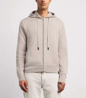 JACOB COHЁN Wool-silk Knitted Zip-up Hoodie - Beige