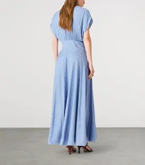 Maje Satin Floral Midi Dress
