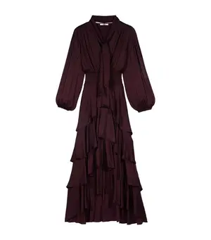 Maje Tiered Pussybow Midi Dress