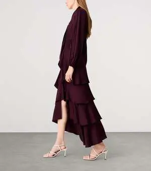 Maje Tiered Pussybow Midi Dress