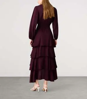 Maje Tiered Pussybow Midi Dress