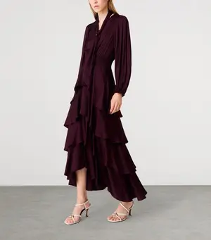 Maje Tiered Pussybow Midi Dress