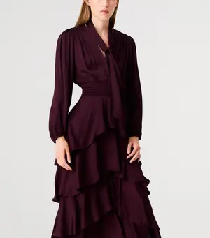 Maje Tiered Pussybow Midi Dress