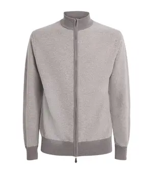 N.peal Organic Cashmere Birdseye Zip-up Cardigan - Beige