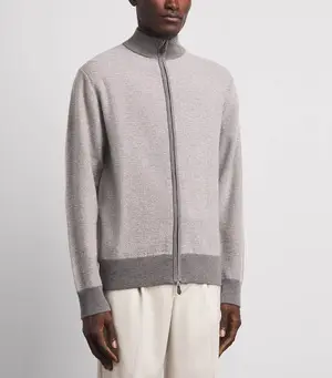 N.peal Organic Cashmere Birdseye Zip-up Cardigan