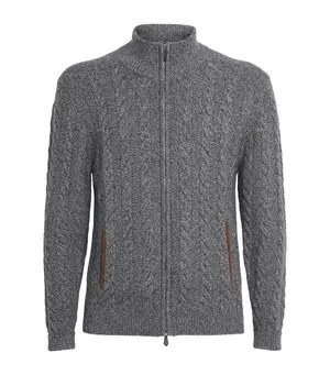 N.peal Cashmere Cable-knit Zip-up Cardigan