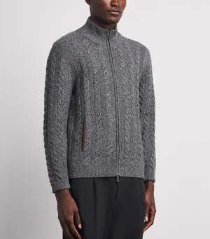 N.peal Cashmere Cable-knit Zip-up Cardigan