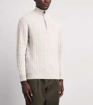 N.peal Organic Cashmere Albemarle Sweater With Cable Knit And Quarter Zip
