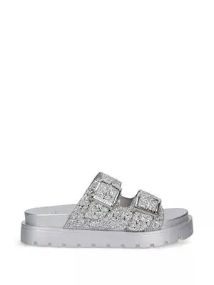 BUFFALO Raya Ari Glam Glitter-effect Flat Sandals - Silver
