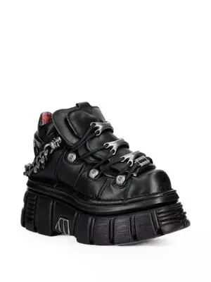 NEW ROCK Metallic Platform Chain-link Boots - Black