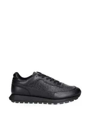 Armani Exchange Logo-embossed Pebbled-effect Sneakers - Black
