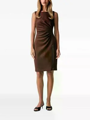 Dkny Ruched Zip-detail Mini Dress - Brown
