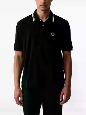 Armani Exchange Logo-patch Striped-trim Polo Shirt - Black