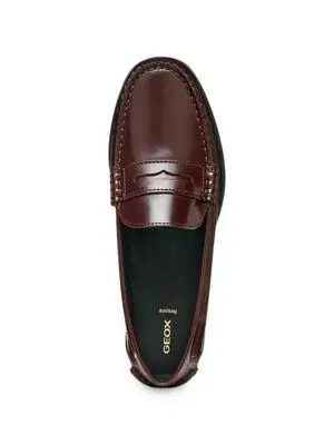 Geox Polished Finish Penny Loafers - Red