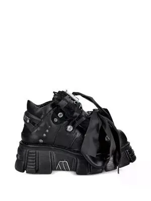 NEW ROCK Metallic Lace-trim Platform Boots - Black