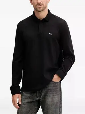 Armani Exchange Logo-embroidered Long-sleeve Polo Shirt - Black