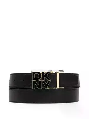 Dkny Reversible Croc-effect Logo-buckle Belt - Black
