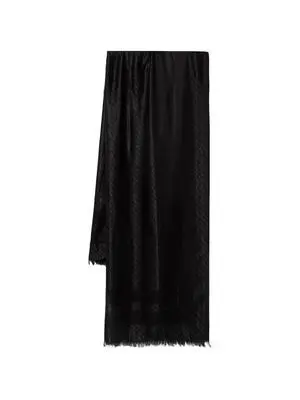 Armani Exchange Monogram Frayed-edge Scarf - Black