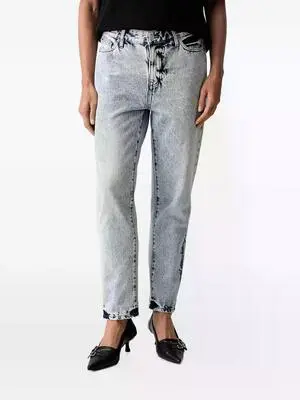 Armani Exchange Acid-wash Embroidered-logo Jeans - Blue