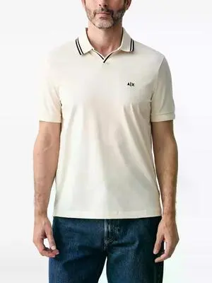 Armani Exchange Logo-embroidered Tipped T-shirt - Neutrals