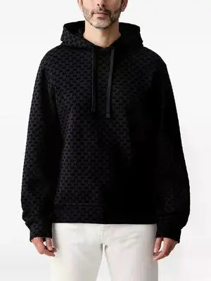Armani Exchange Monogram-pattern Drawstring Hoodie - Black