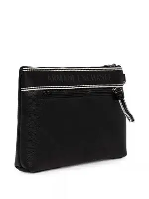Armani Exchange Logo-print Pebbled-effect Clutch Bag - Black