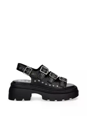 BUFFALO Vega Athena Buckle Eyelet-embellished Platform Sandals - Black