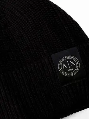 Armani Exchange Logo-patch Ribbed Beanie Hat - Black