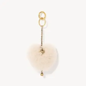 Chloé Symbols Heart Shearling & Mini Heart Key Ring Bag Charm In Brass - Cloudy Cream