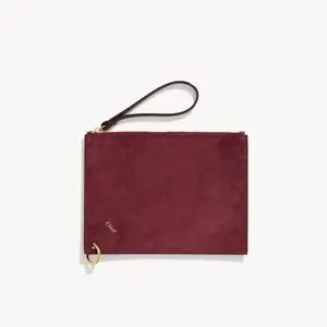 Chloé Spin Zipped Pouch In Suede & Soft Leather - Burnt Red
