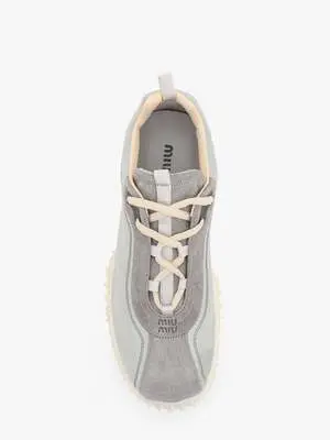 Miu Miu Nylon And Suede Sneakers With Embroidered Logo