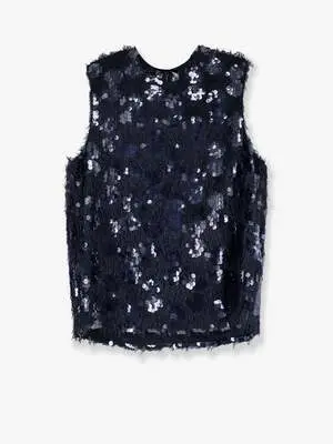 SEMICOUTURE Fringed Top Wwith Sequins - Black