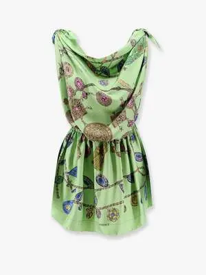 Versace Printed Silk Twill Mini Dress - Green