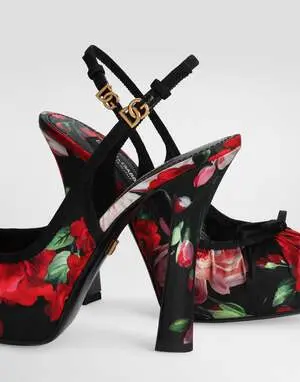 Dolce & Gabbana Printed Satin Slingback Platform Heels