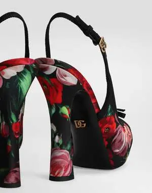 Dolce & Gabbana Printed Satin Slingback Platform Heels