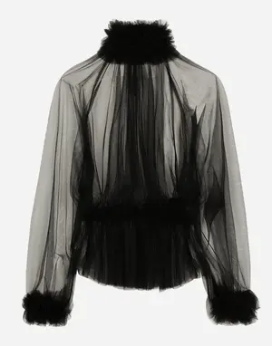 Dolce & Gabbana Devoré Satin Dg Logo Shirt - Black