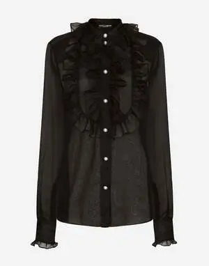 Dolce & Gabbana Devoré Satin Dg Logo Shirt - Black