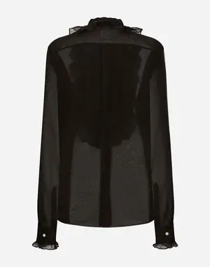 Dolce & Gabbana Devoré Satin Dg Logo Shirt - Black