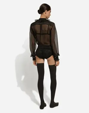 Dolce & Gabbana Devoré Satin Dg Logo Shirt - Black