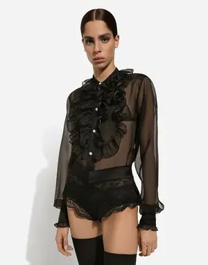Dolce & Gabbana Devoré Satin Dg Logo Shirt - Black