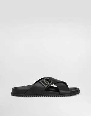 Dolce & Gabbana Calfskin Sandal Sandals And Slides - Black