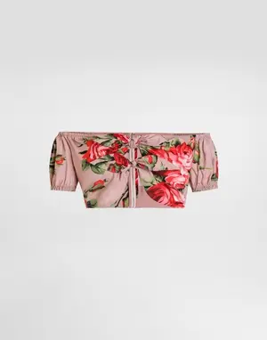 Dolce & Gabbana Rose Bouquet-print Cotton Top Shirts And Tops - Multicolor