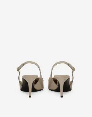 Dolce & Gabbana Polished Calfskin Slingback Pumps With Dg Logo Detail - Beige