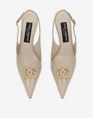 Dolce & Gabbana Polished Calfskin Slingback Pumps With Dg Logo Detail - Beige