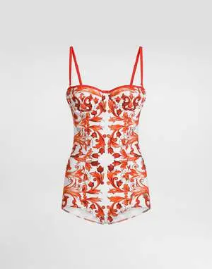 Dolce & Gabbana Majolica-print Balconette One-piece Swimsuit - Multicolor