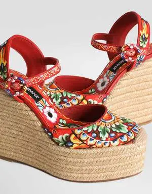 Dolce & Gabbana Carretto-print Canvas Wedge Sandals