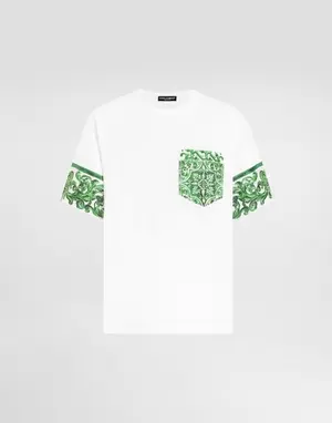 Dolce & Gabbana Cotton T-shirt With Majolica-print Breast Pocket T-shirts And Polos - White