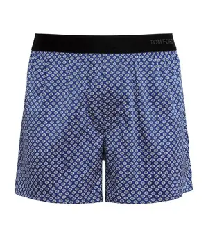 TOM FORD Stretch-silk Printed Boxer Shorts - Blue