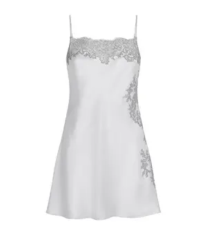 Carine Gilson Silk Lace Short Nightdress - Silver