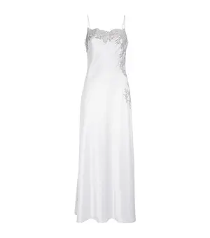Carine Gilson Silk Lace Maxi Nightdress - Silver